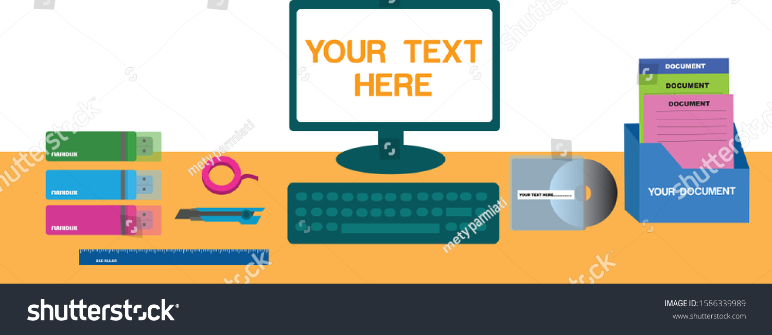 Working Office Accesories Table Vector Cartoon Stock Vector (Royalty ...