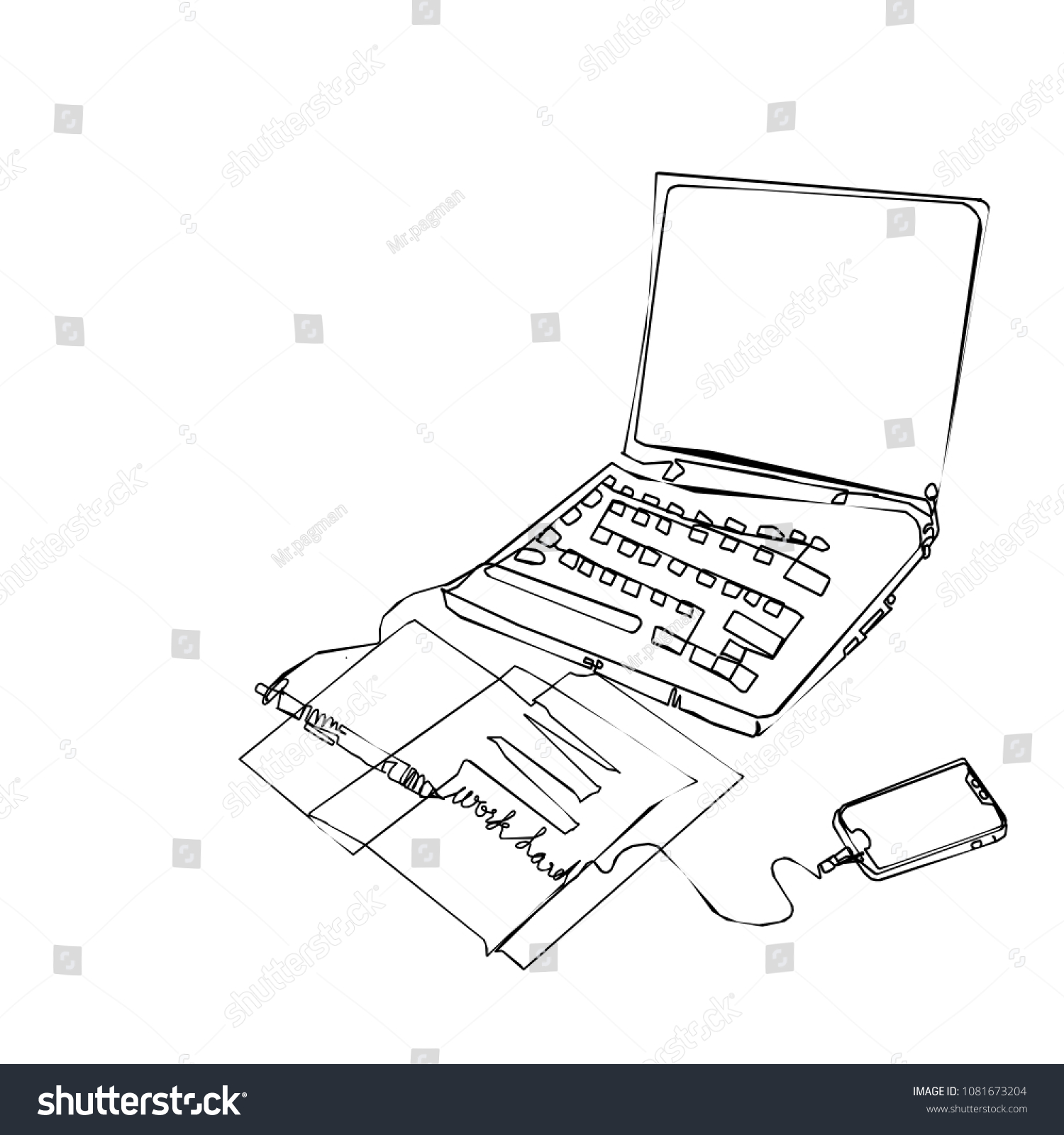 Working Space Continuous Line Vector Drawing Stock Vector (Royalty Free ...