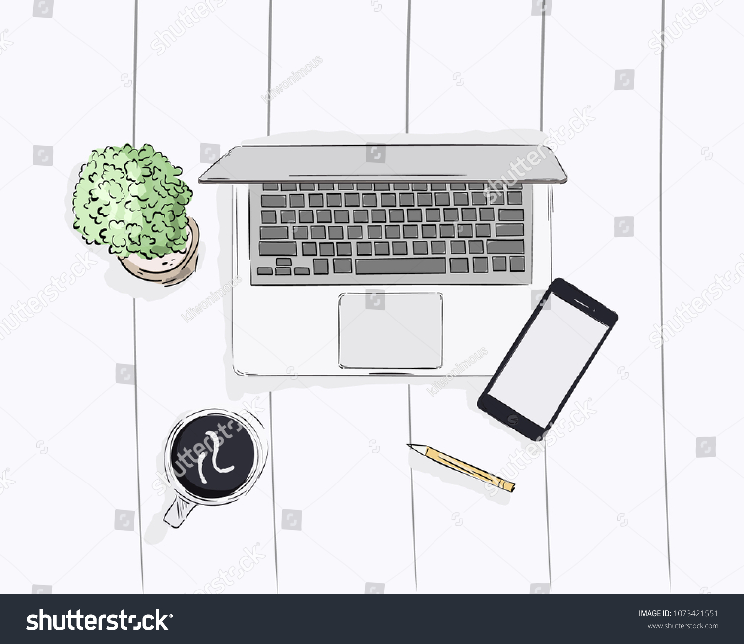 Working Space Hand Drawing Vector Illustration Stock Vector (Royalty ...