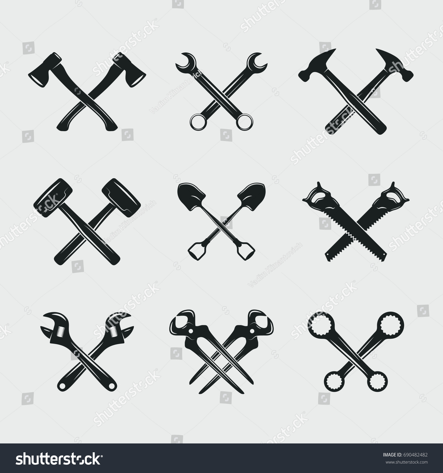 Working Tools Icon Set Objects Logo Stock Vector (Royalty Free) 690482482