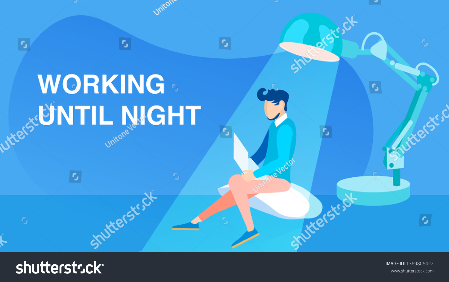 Working Until Night Flat Vector Banner Stock Vector (Royalty Free ...