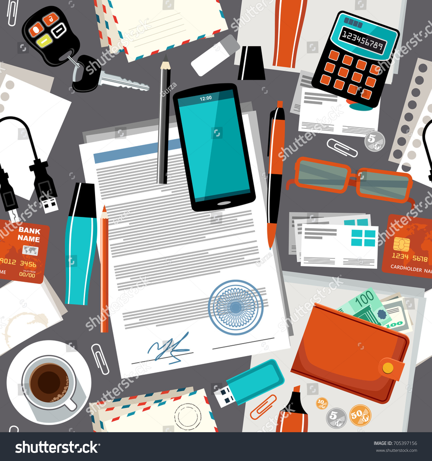 Workplace Seamless Pattern Office Background Vector Stock Vector ...