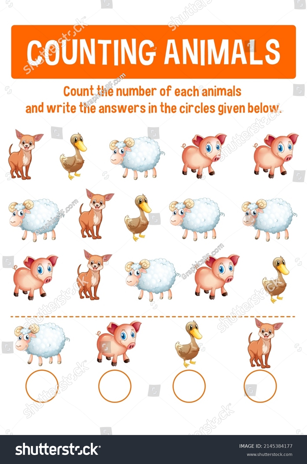 Worksheet Design Counting Animals Illustration Stock Vector (Royalty ...