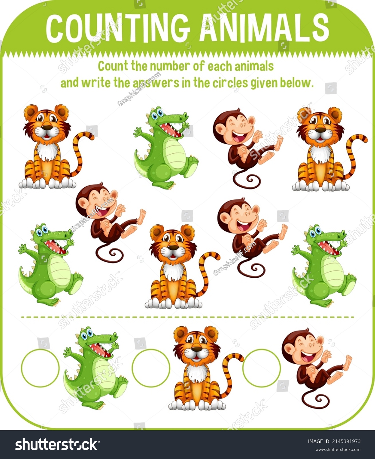 Worksheet Design Counting Animals Illustration Stock Vector (Royalty ...