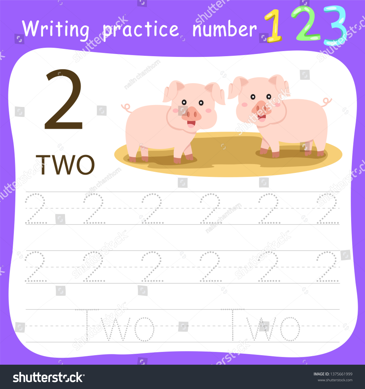 Worksheet Writing Practice Number Two Stock Vector (Royalty Free ...