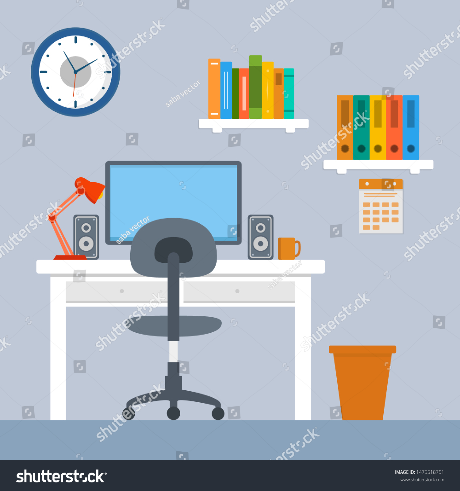 Workspace Vector Illustration Interior Office Workspace Stock Vector ...