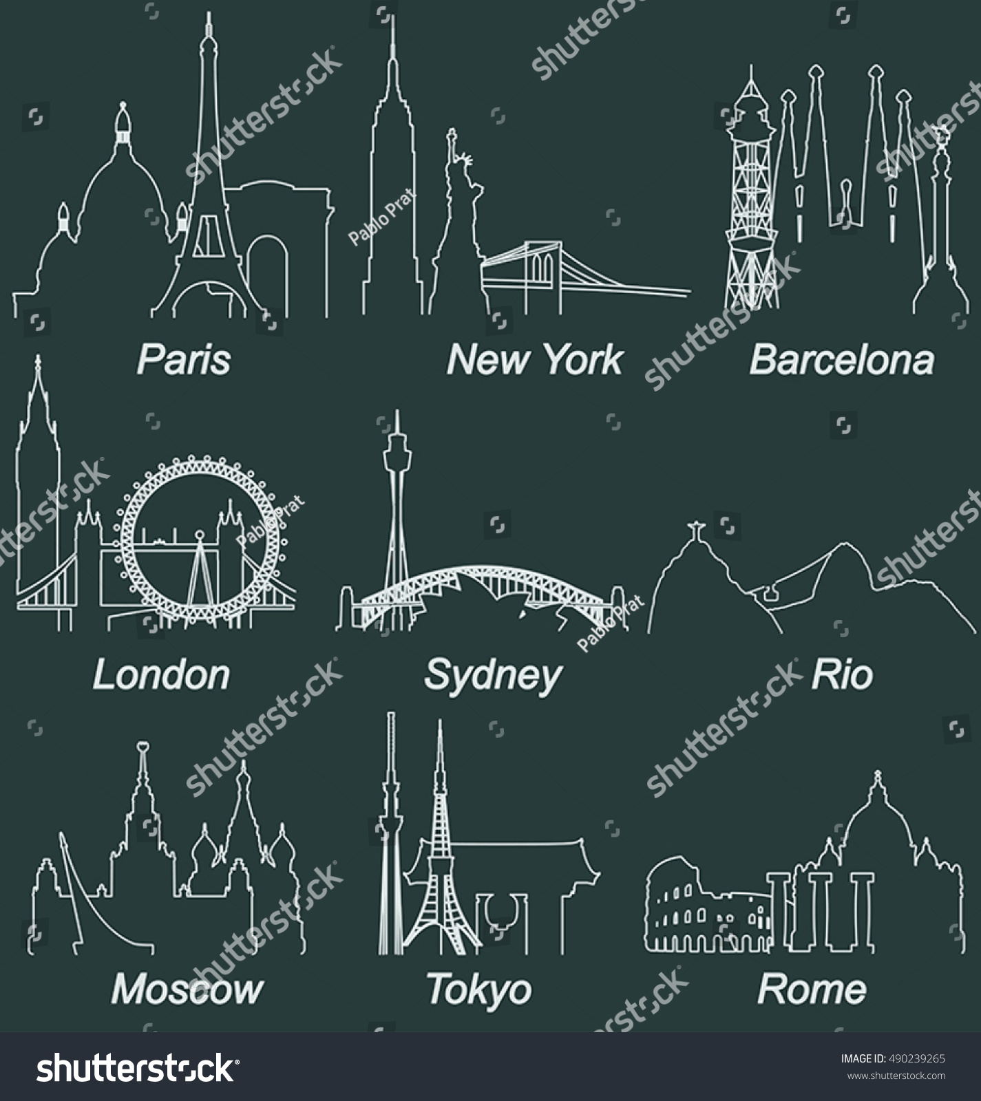 World Famous Cities Landmarks Stock Vector (Royalty Free) 490239265 ...