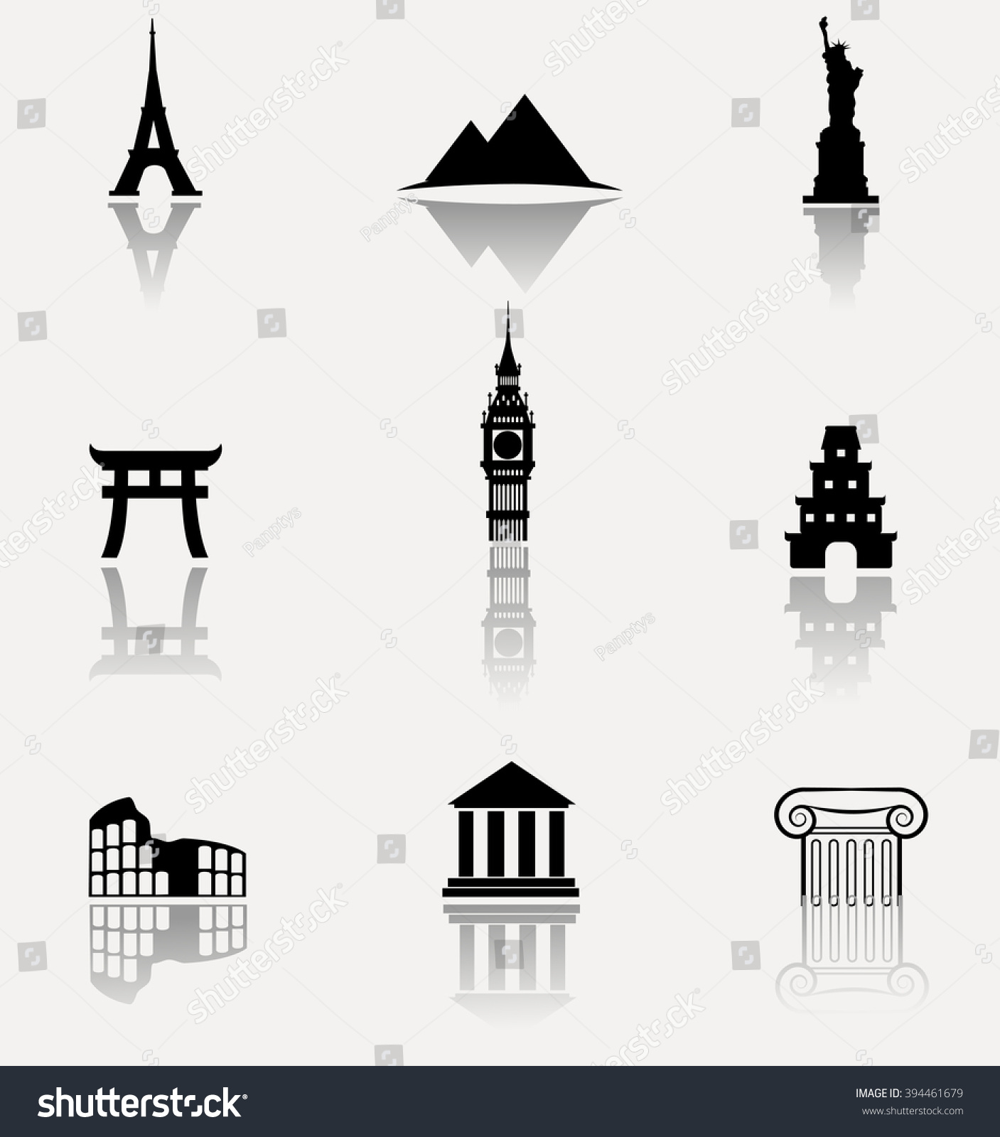 World Famous Monuments Icon Set Vector Stock Vector (Royalty Free ...