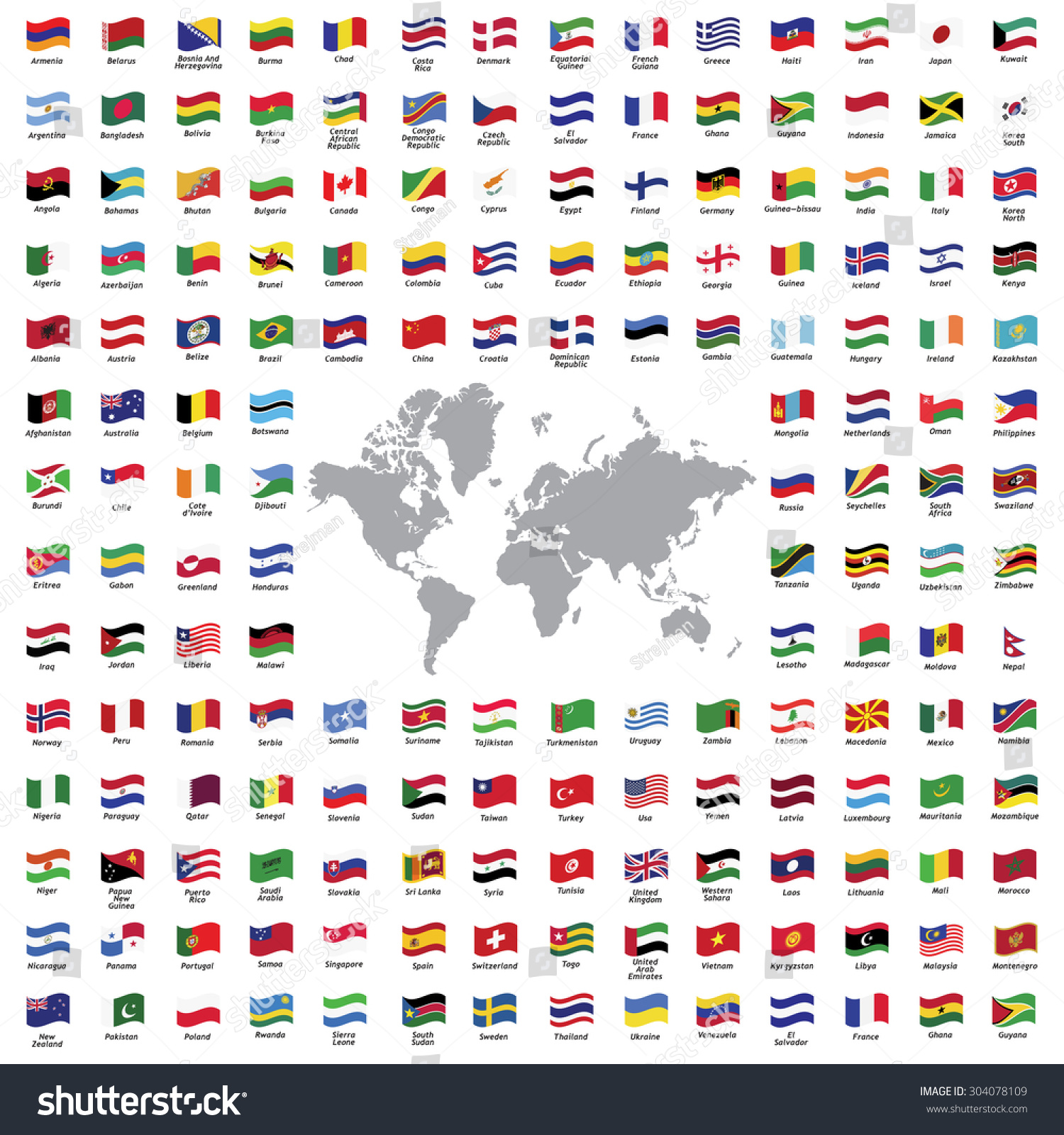 World Flags All Vector Color Official Isolated 304078109 Shutterstock