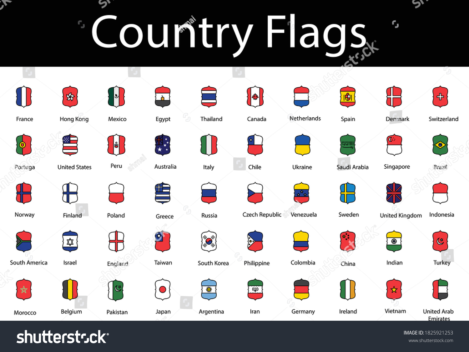 World Flags Badge Shape Vector Icon 库存矢量图（免版税）1825921253 | Shutterstock
