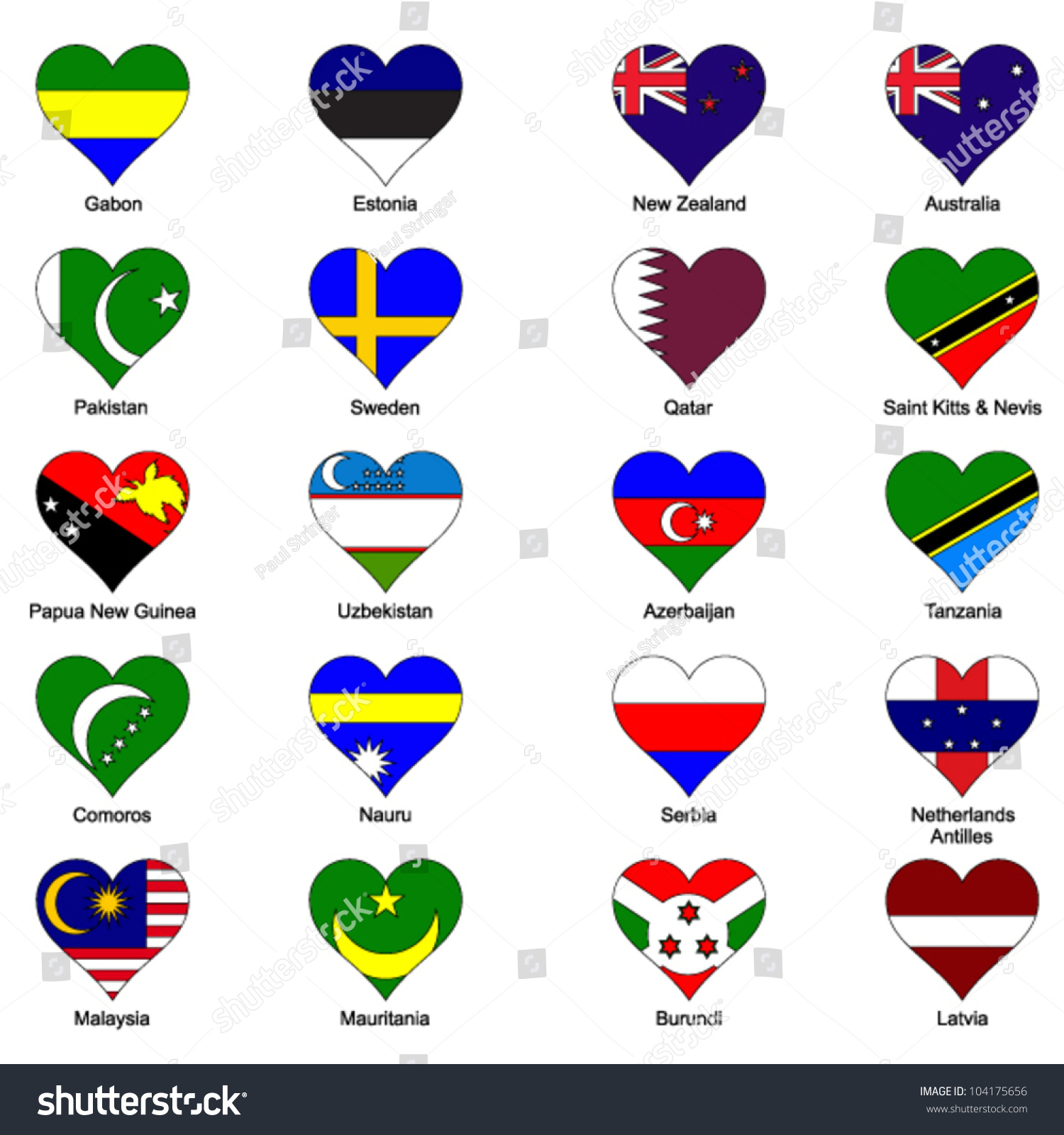 World Flags Love Heart Shape Pack Stock Vector (Royalty Free) 104175656 ...
