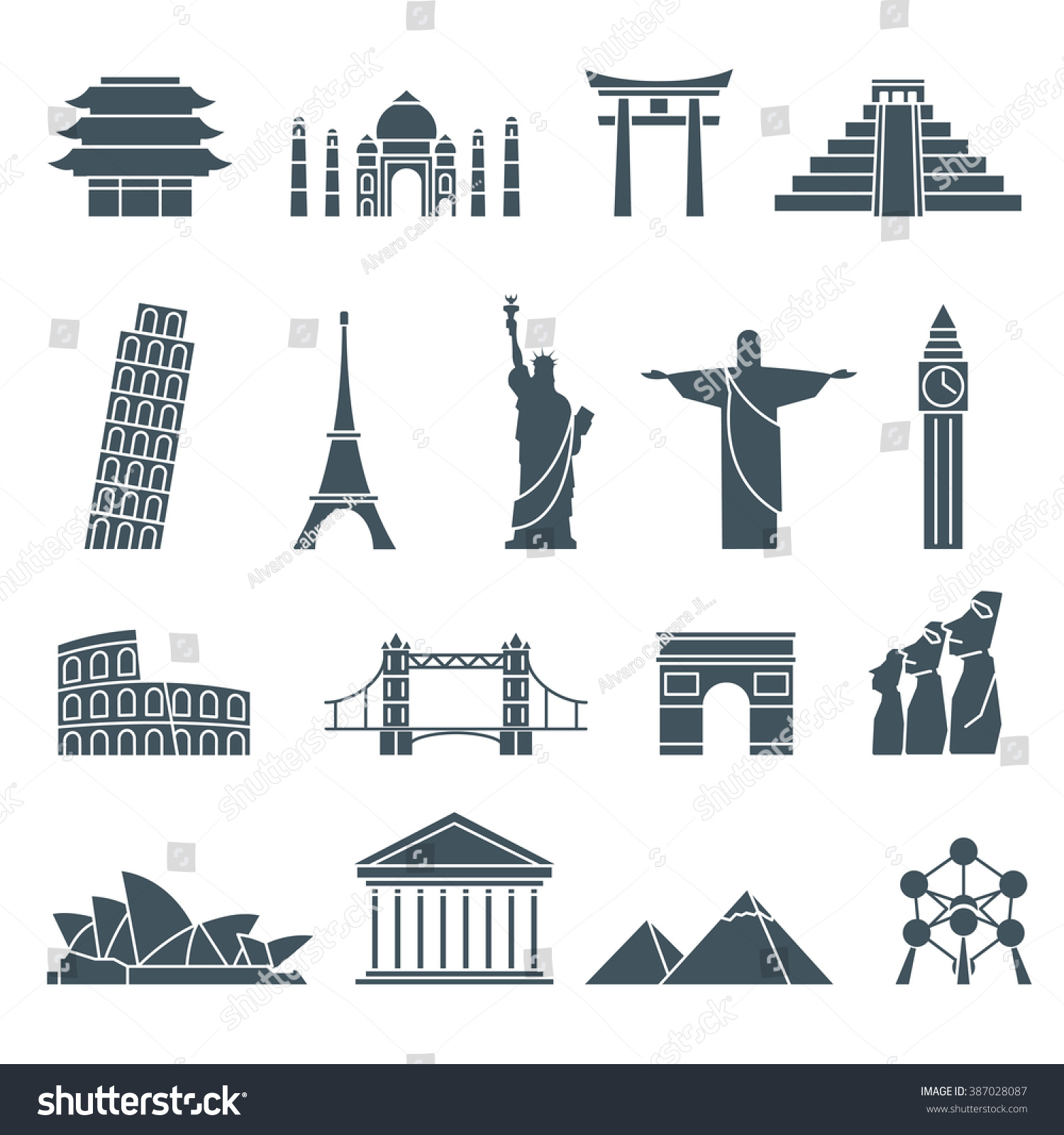 Vektor Stok World Landmarks Icons Abstract Vector Set (Tanpa Royalti ...