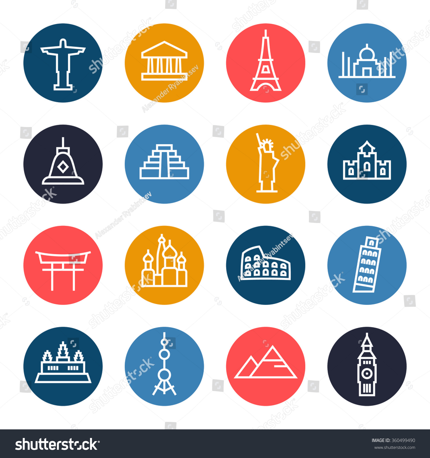 World Landmarks Line Icon Set Stock Vector (Royalty Free) 360499490 ...
