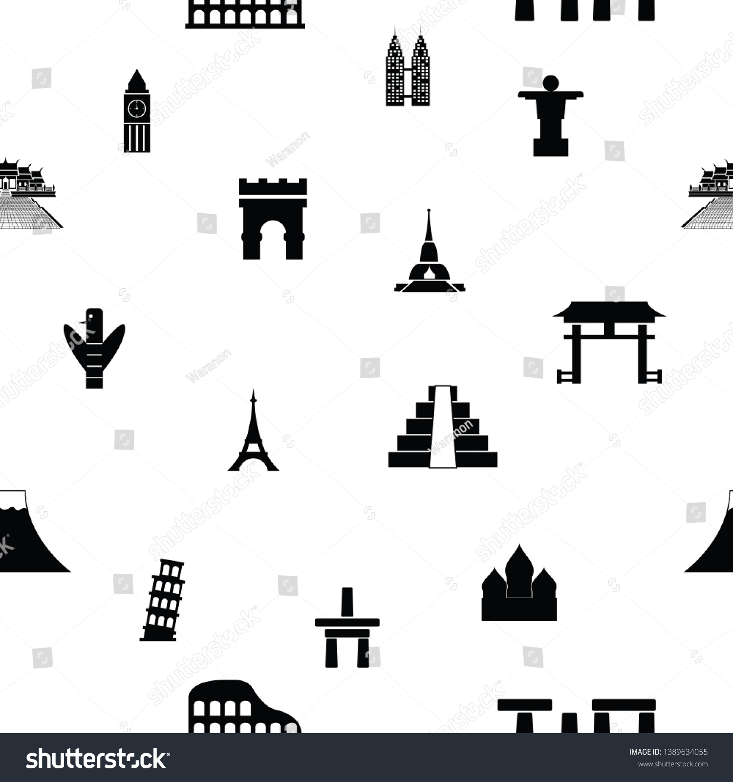 World Landmarks Seamless Pattern Background Icon Stock Vector (Royalty ...