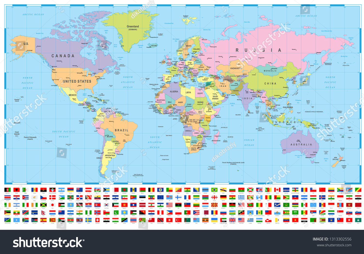 World Map Flags Borders Countries Cities Stock Vector (Royalty Free ...