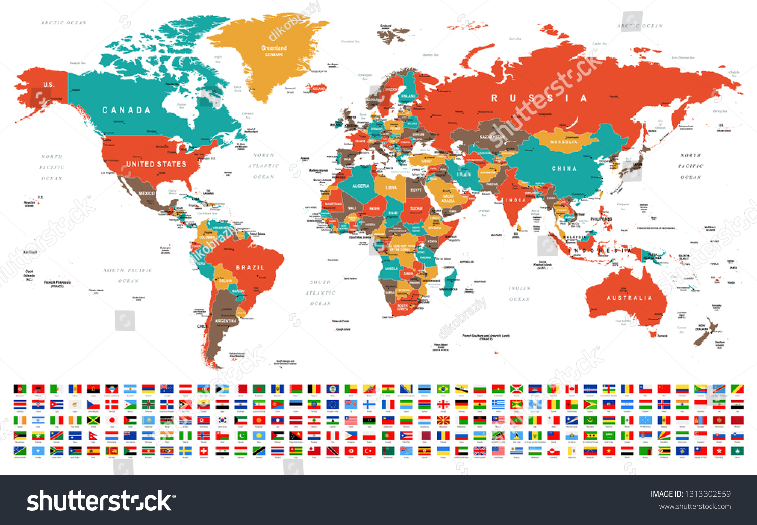 Carte du monde et drapeaux - : image vectorielle de stock (libre de ...
