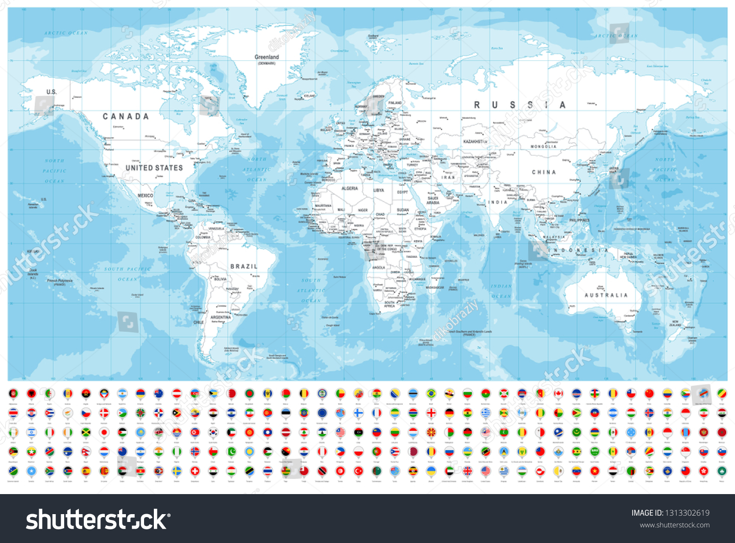 World Map Flags Borders Countries Cities: เวกเตอร์สต็อก (ปลอดค่า ...
