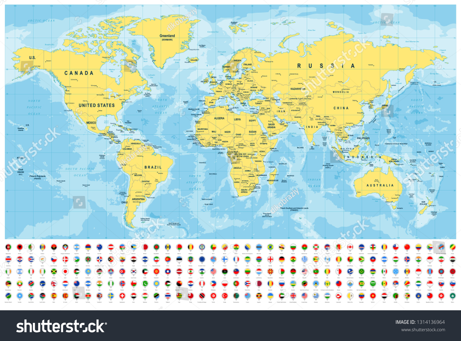 World Map Flags Borders Countries Cities Stock Vector (Royalty Free ...