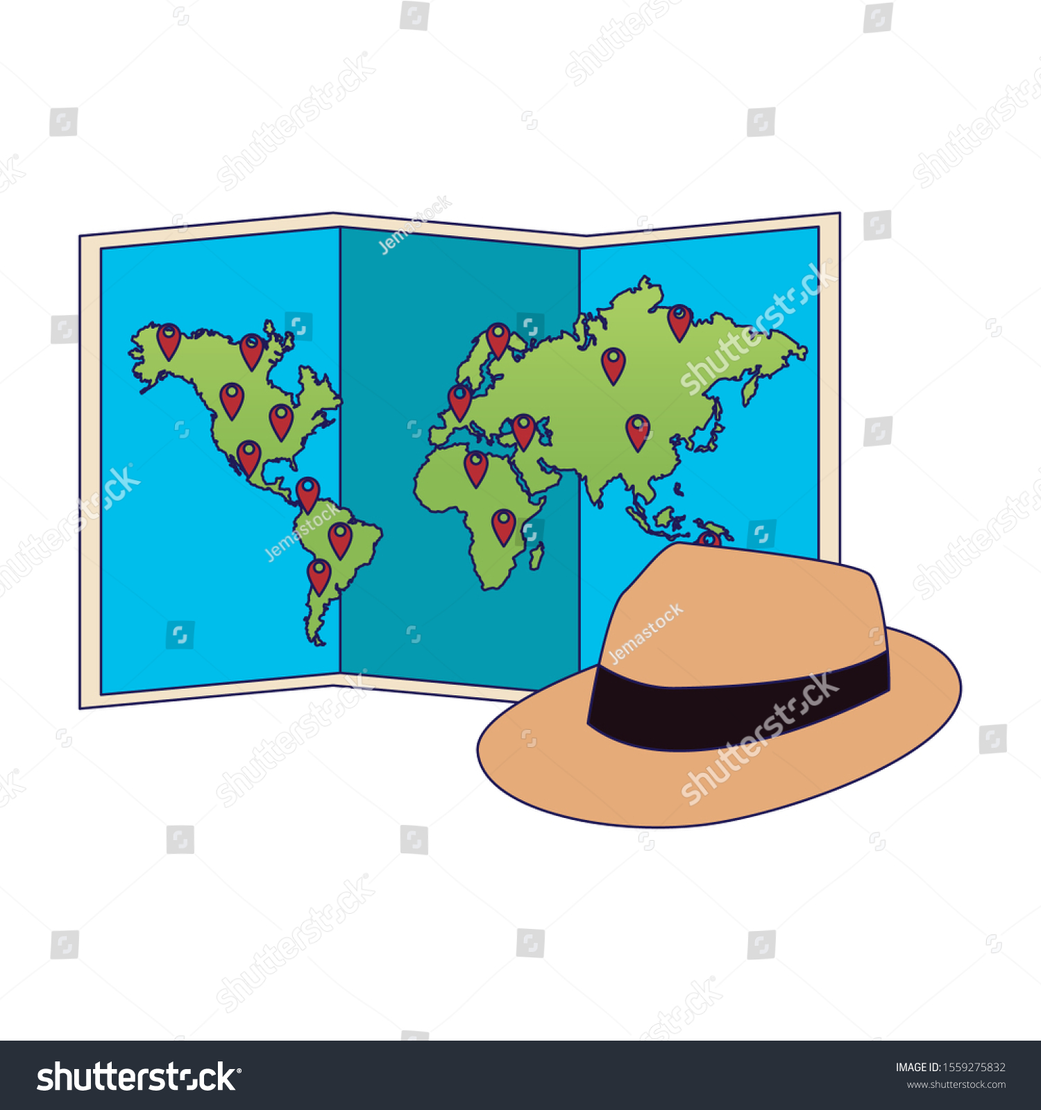 World Map Hat Accessory Over White Stock Vector (Royalty Free ...