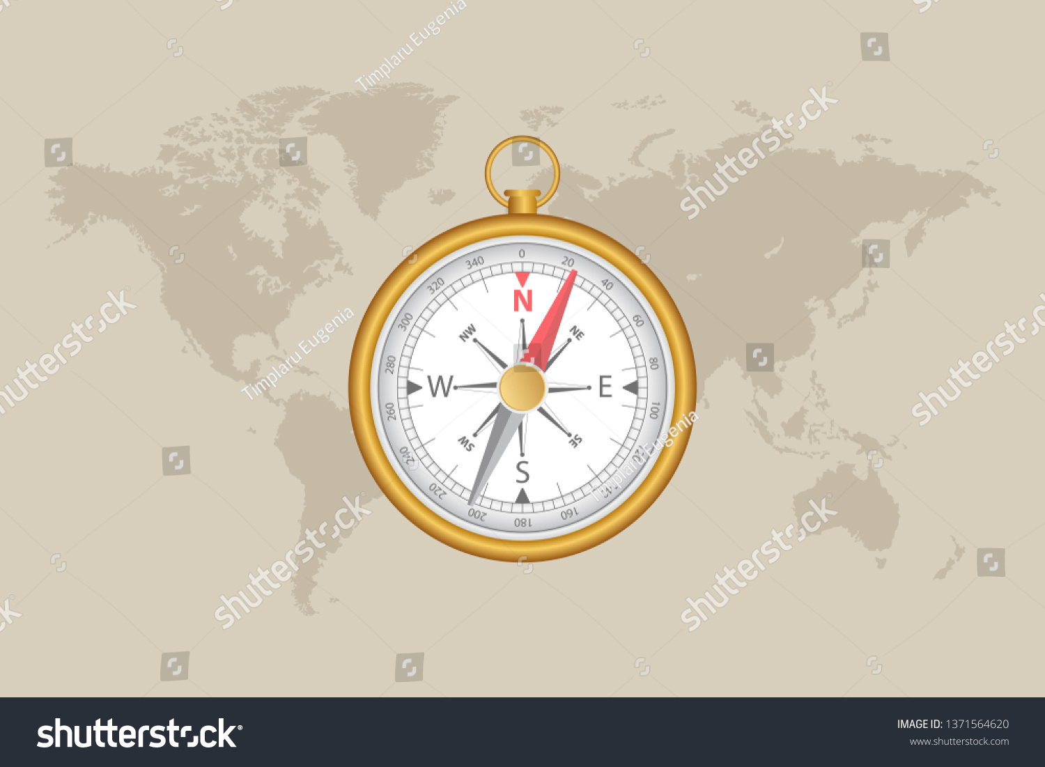World Map Magnetic Compass Vector Illustration: เวกเตอร์สต็อก (ปลอดค่า ...