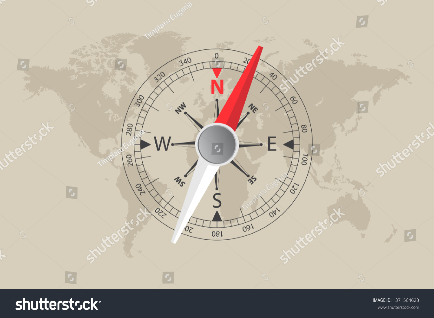 World Map Magnetic Compass Vector Illustration 库存矢量图（免版税）1371564623 ...
