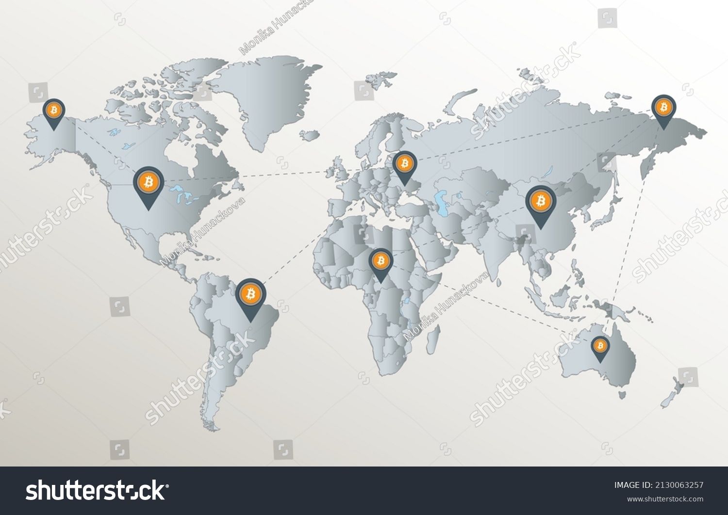 World Map Bitcoin Network Location Pointer Stock Vector (Royalty Free ...