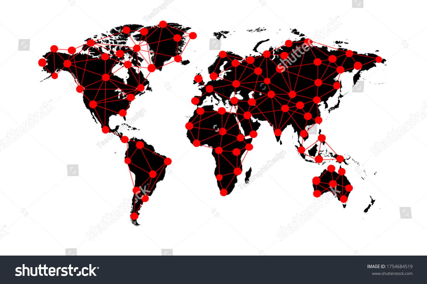World Map Black Red Network Dots Stock Vector (Royalty Free) 1754684519 ...