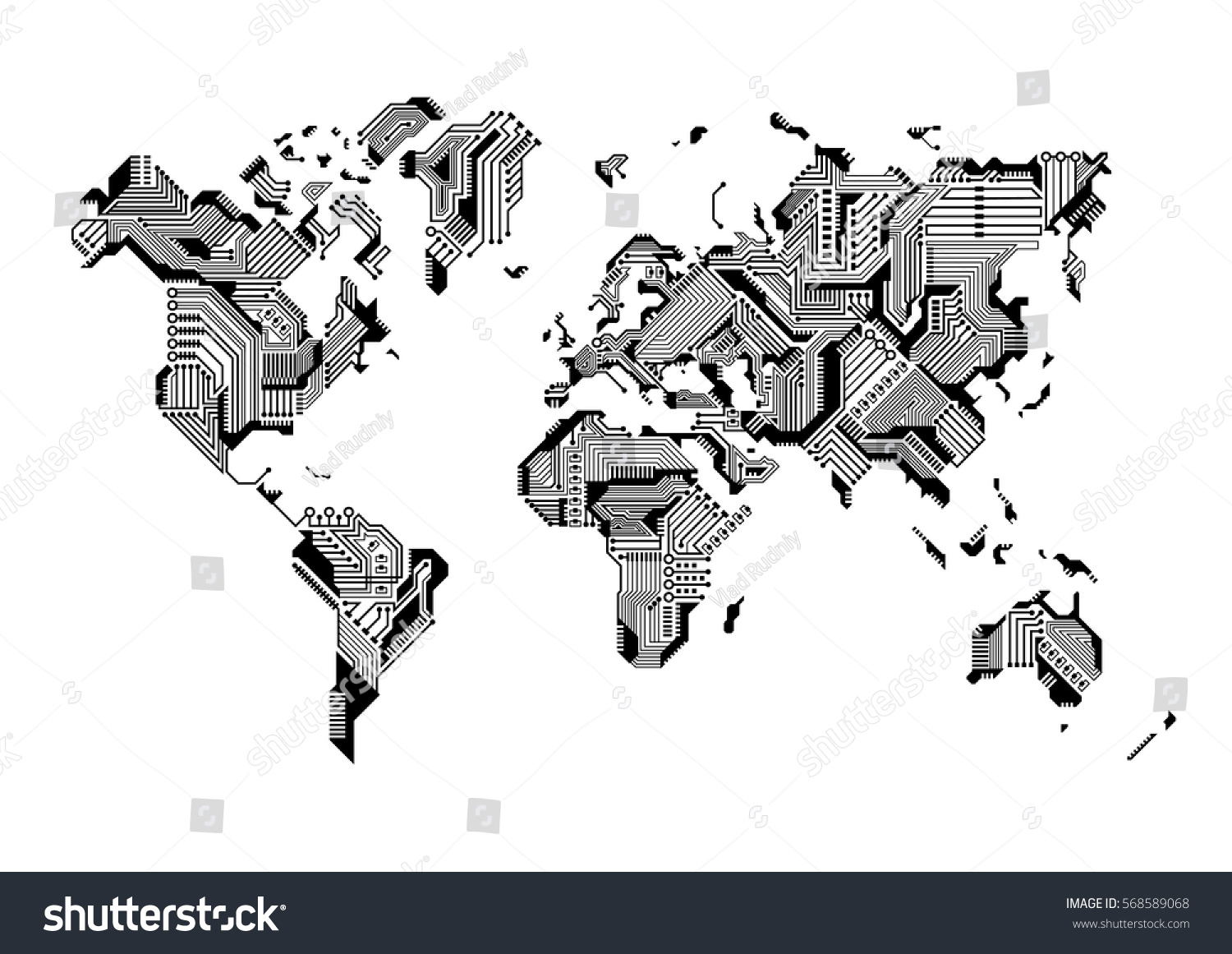 World Map Circuit Board Design Vector: vetor stock (livre de direitos ...