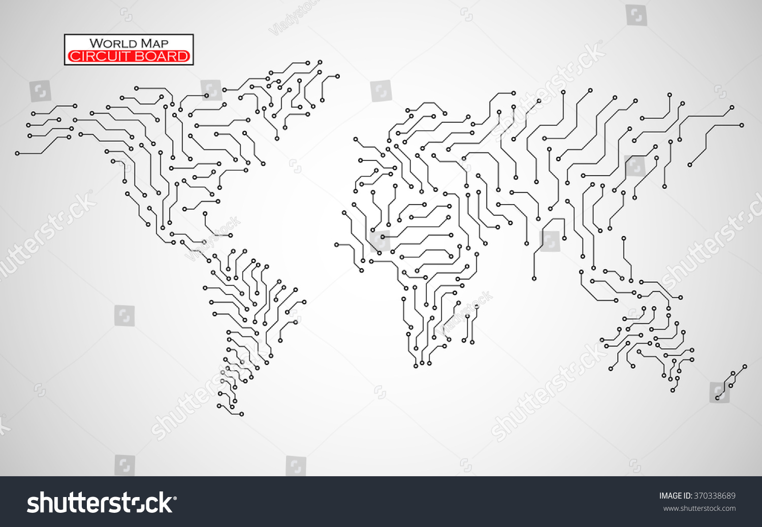 World Map Circuit Board Technology Background: vector de stock (libre ...