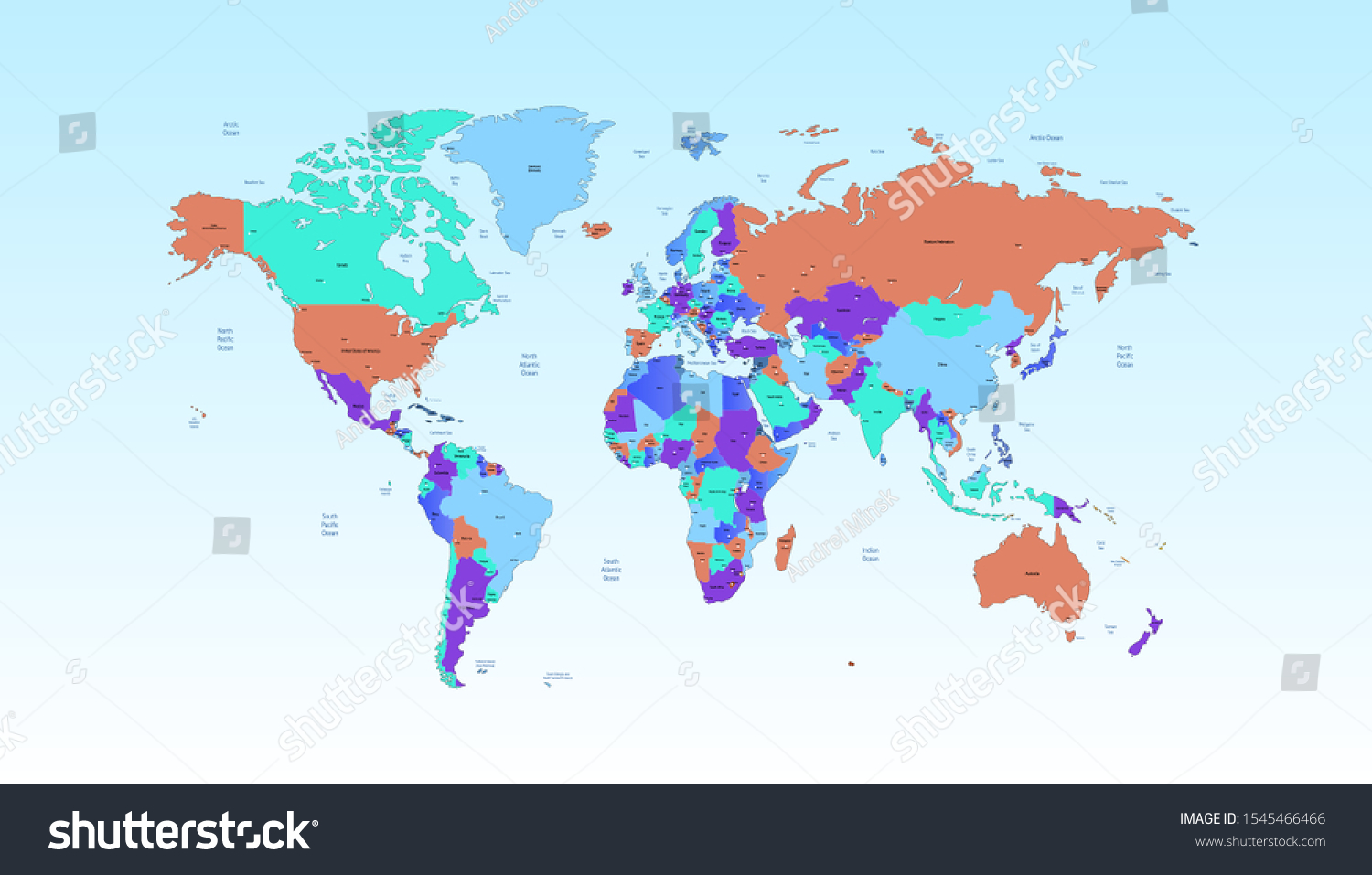 World Map Color Vector Modern Stock Vector (Royalty Free) 1545466466 ...