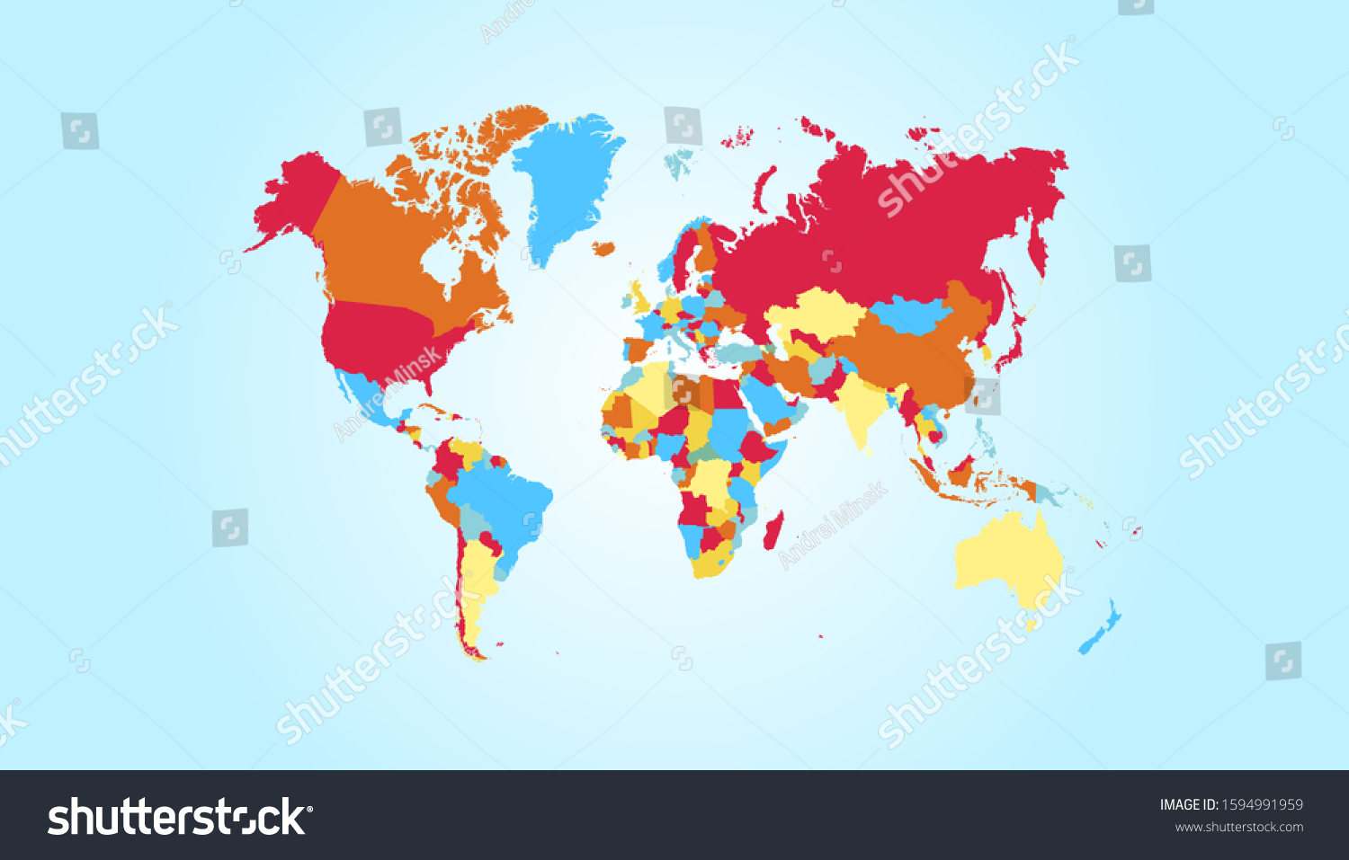 World Map Color Vector Modern: เวกเตอร์สต็อก (ปลอดค่าลิขสิทธิ์) 1594991959