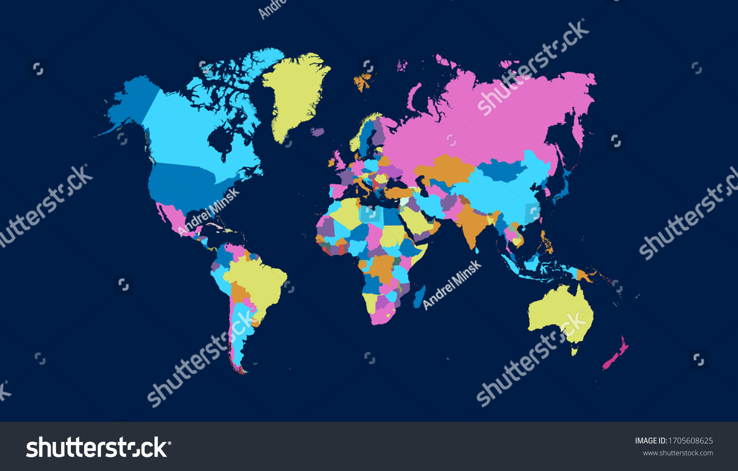 World Map Color Vector Modern 库存矢量图（免版税）1705608625 | Shutterstock