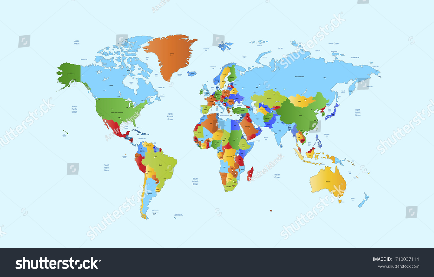 World Map Color Vector Modern Stock Vector (Royalty Free) 1710037114