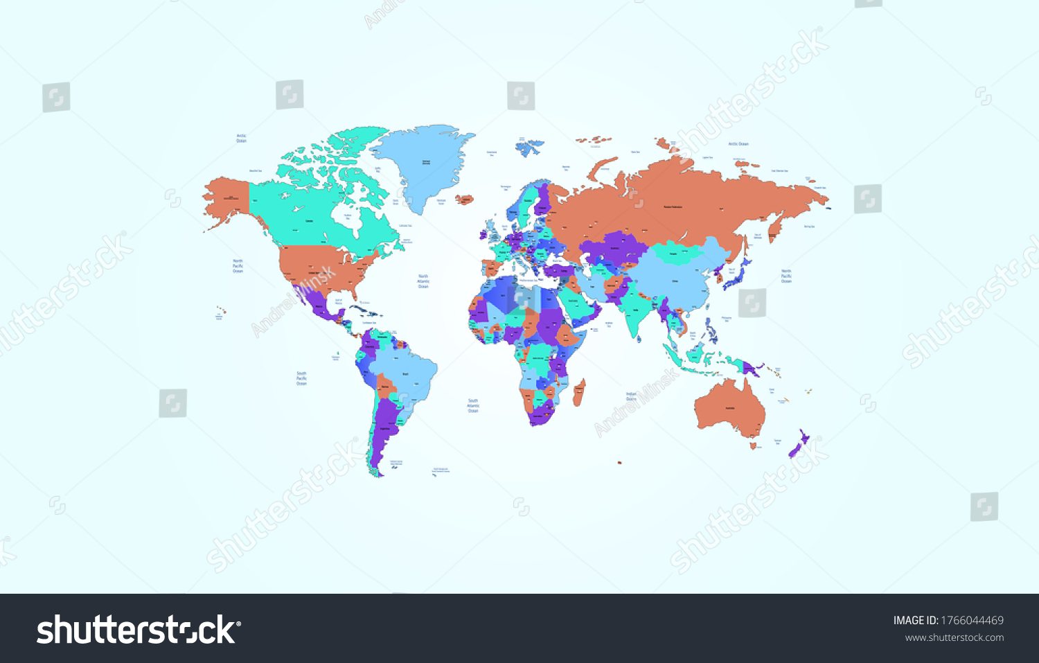 World Map Color Vector Modern Stock Vector (Royalty Free) 1766044469 ...