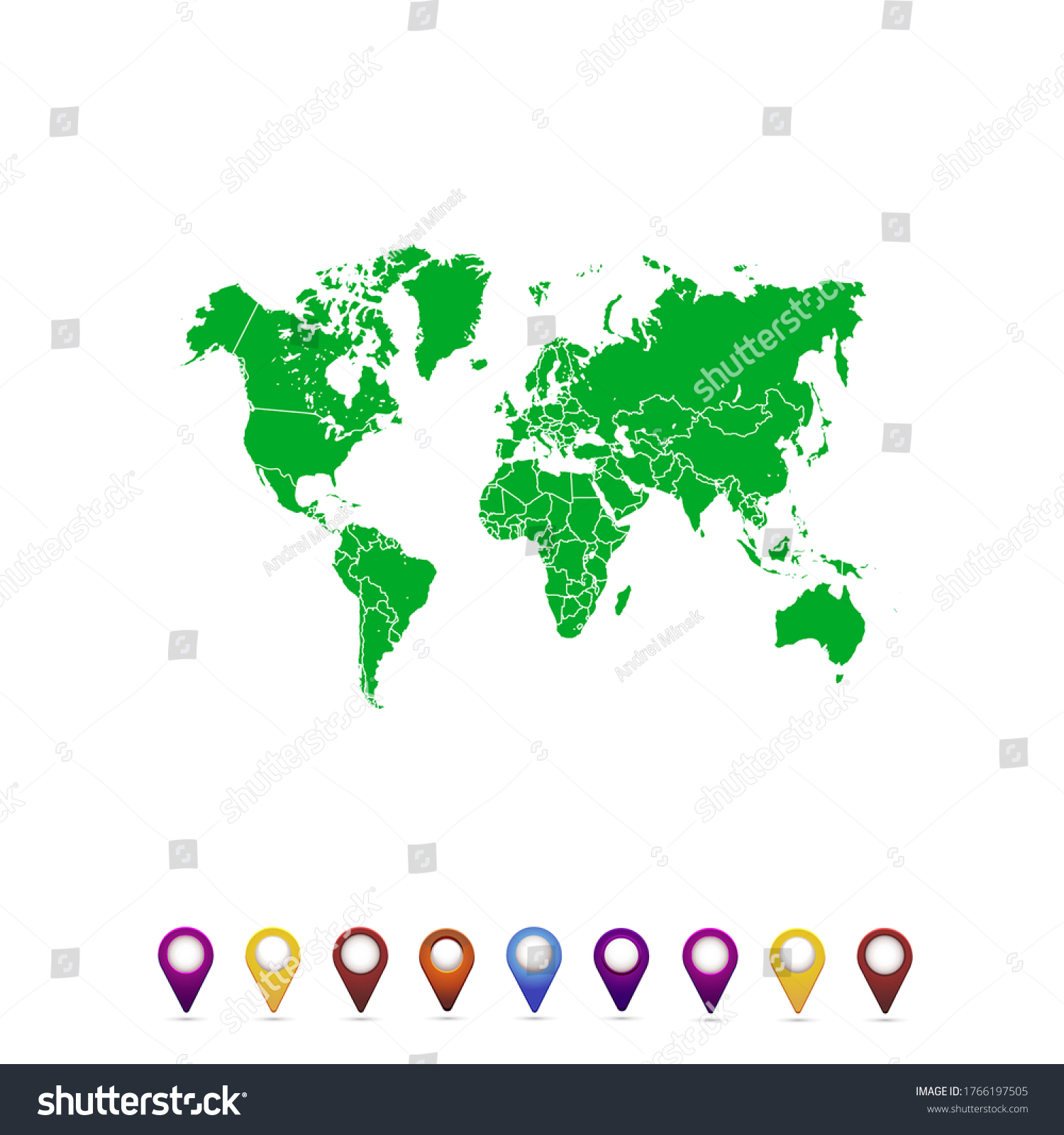 World Map Color Vector Modern Stock Vector (Royalty Free) 1766197505 ...