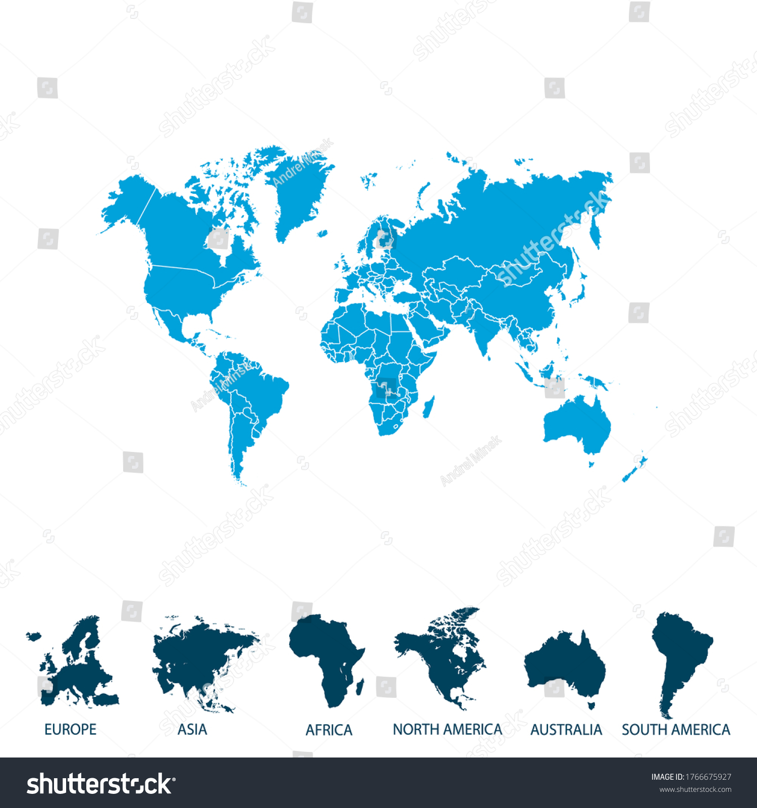 World Map Color Vector Modern: เวกเตอร์สต็อก (ปลอดค่าลิขสิทธิ์) 1766675927