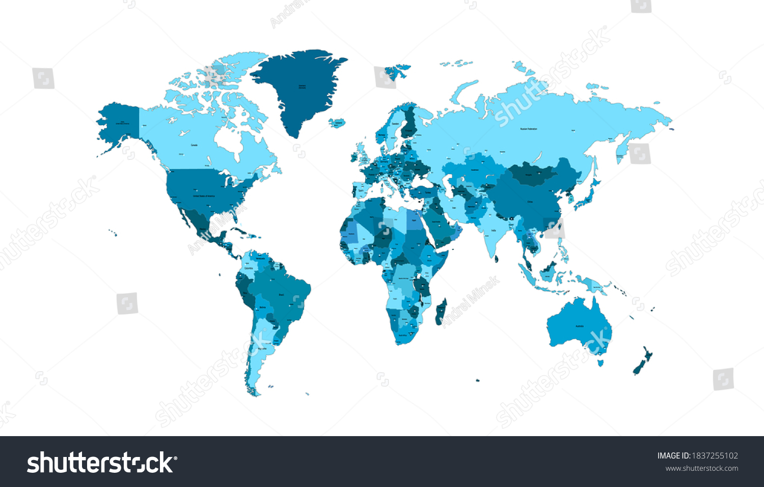 World Map Color Vector Modern Blue Stock Vector (Royalty Free) 1837255102