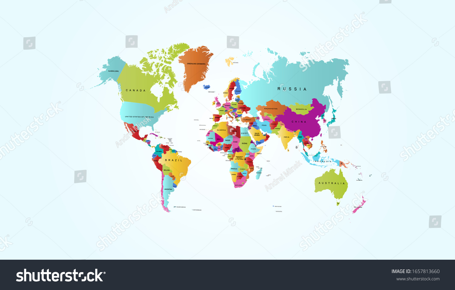 World Map Color Vector Modern Map: เวกเตอร์สต็อก (ปลอดค่าลิขสิทธิ์ ...