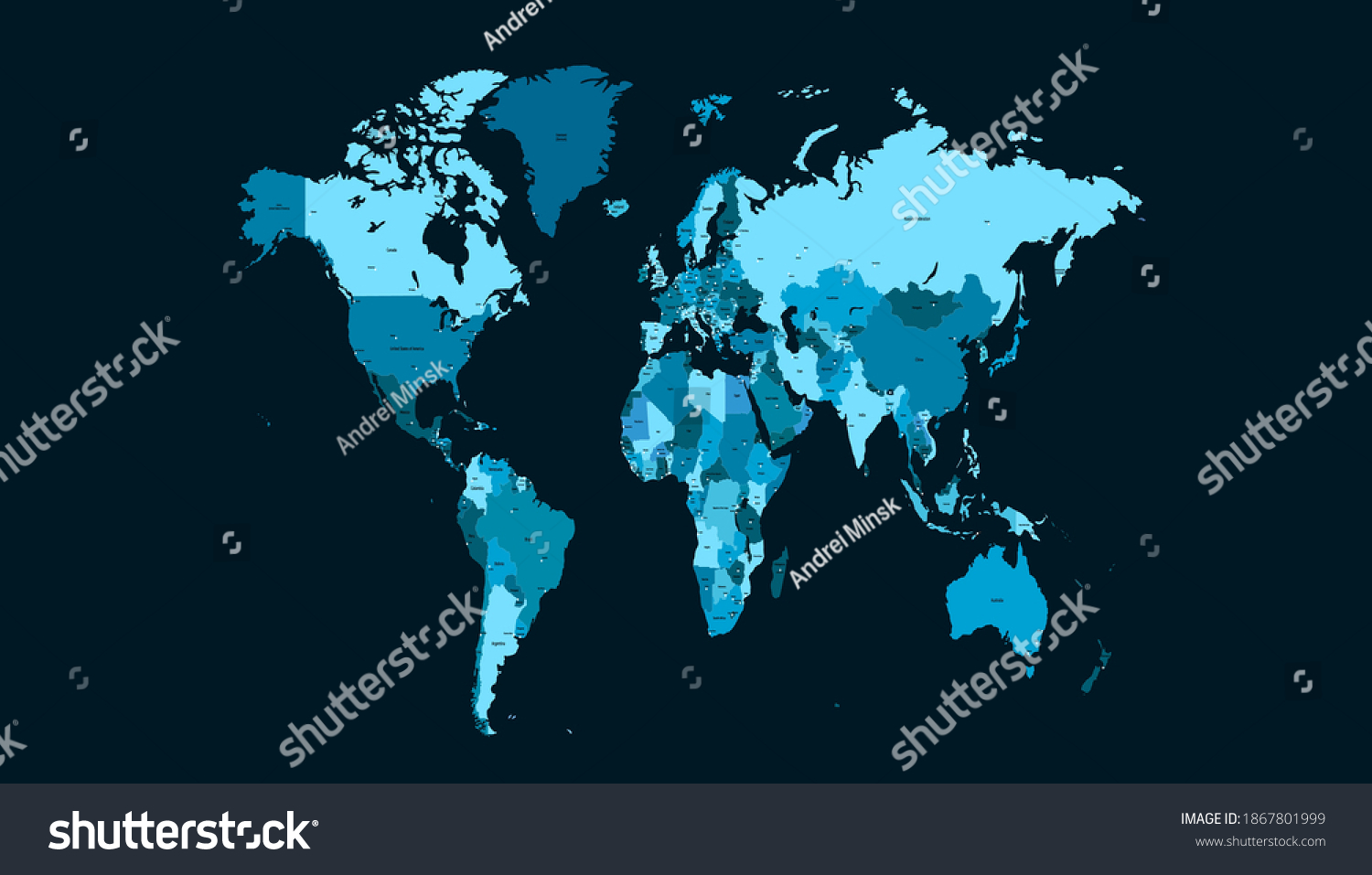 World Map Color Vector Modern Map 库存矢量图（免版税）1867801999 | Shutterstock