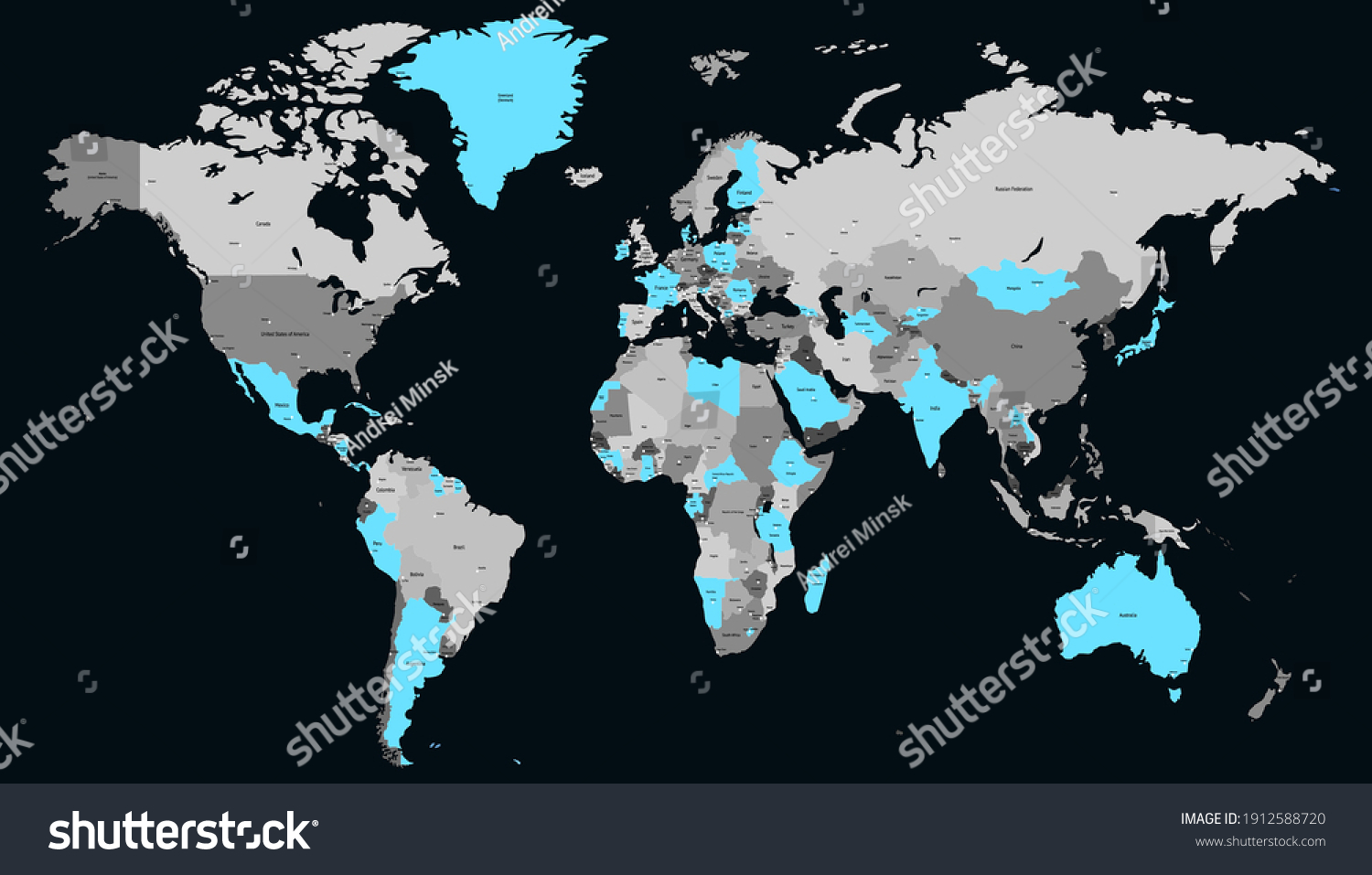 World Map Color Vector Modern Silhouette 库存矢量图（免版税）1912588720 ...
