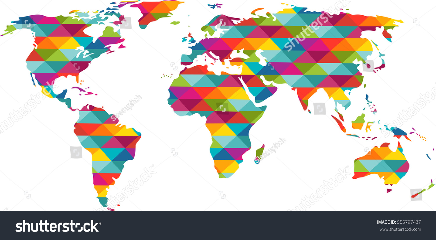 Vektor Stok World Map Colored Shapes Geometric (Tanpa Royalti ...