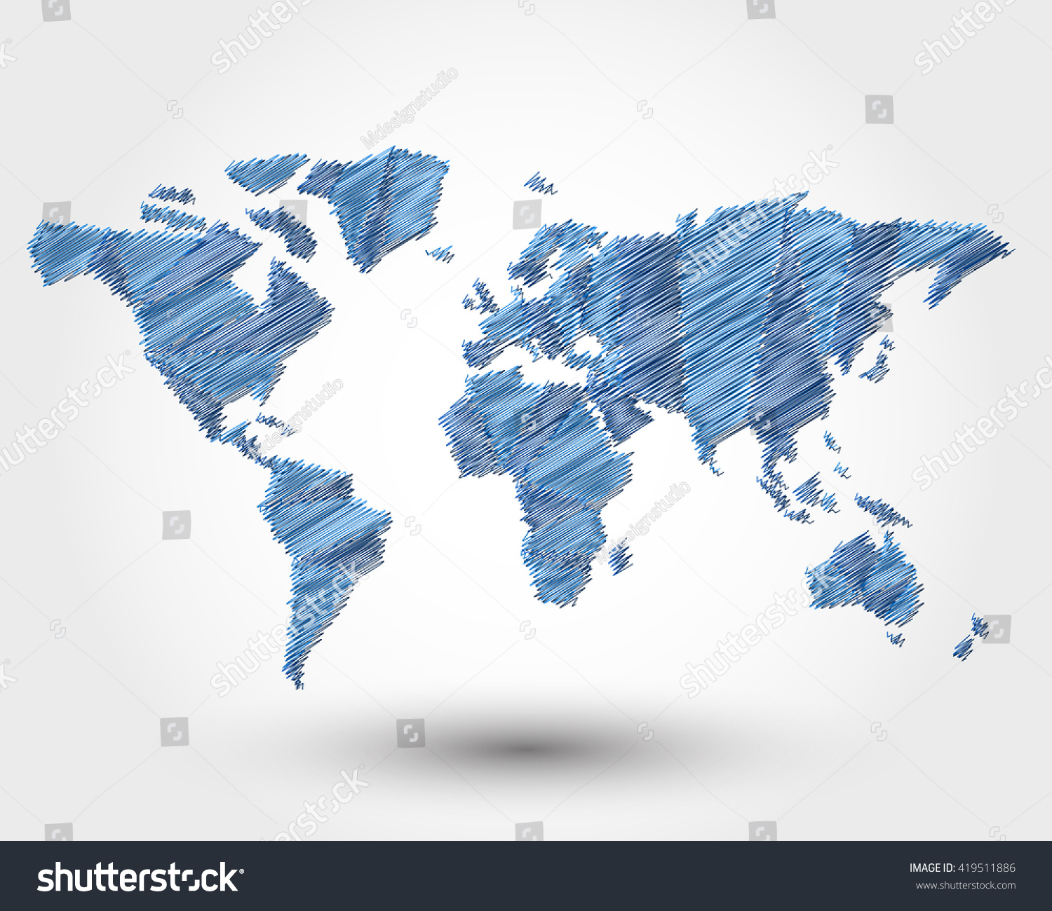Vektor Stok World Map Drawing Stylized Concept (Tanpa Royalti ...