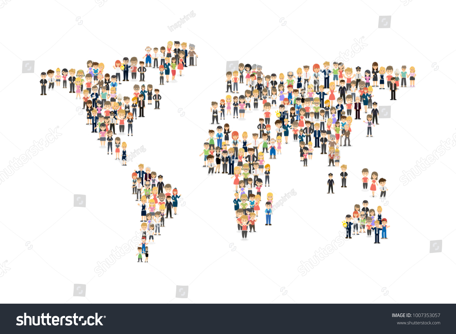 World Map Peoples Crowd On White Stock Vector (Royalty Free) 1007353057