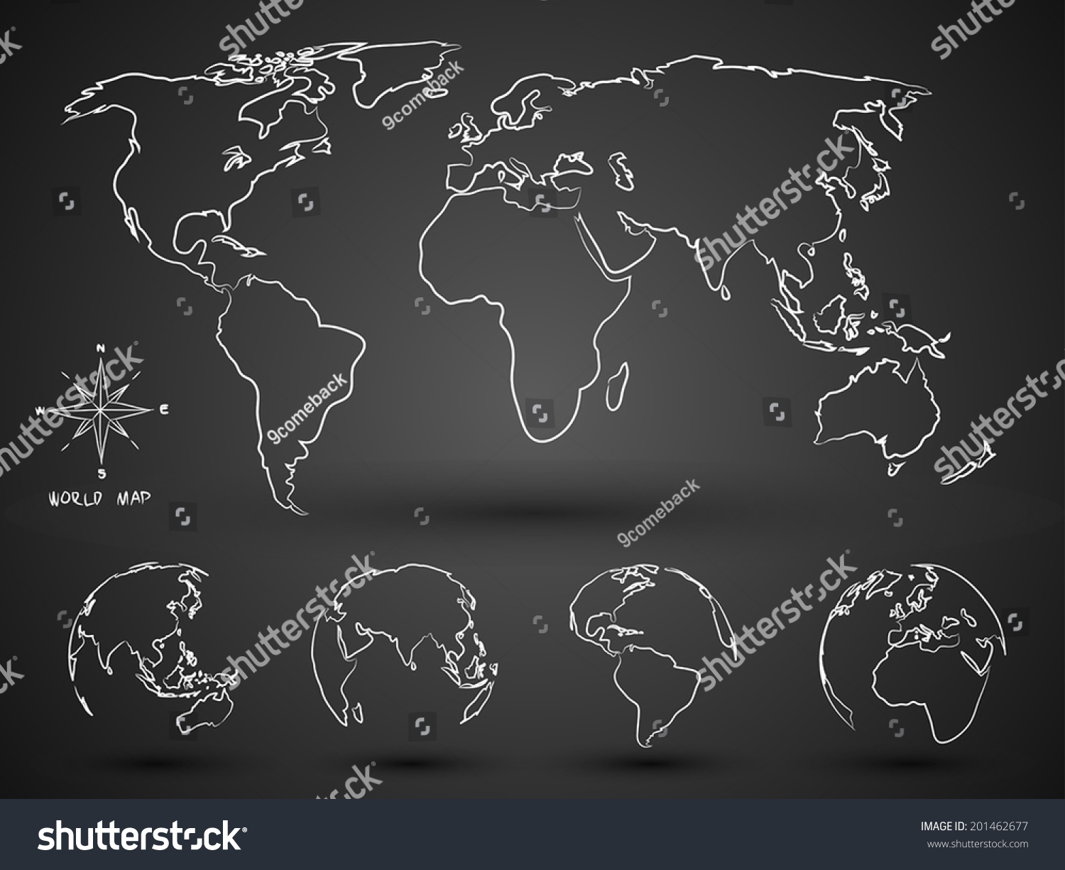World Map Globe Hand Drawn Vector Stock Vector 201462677 - Shutterstock
