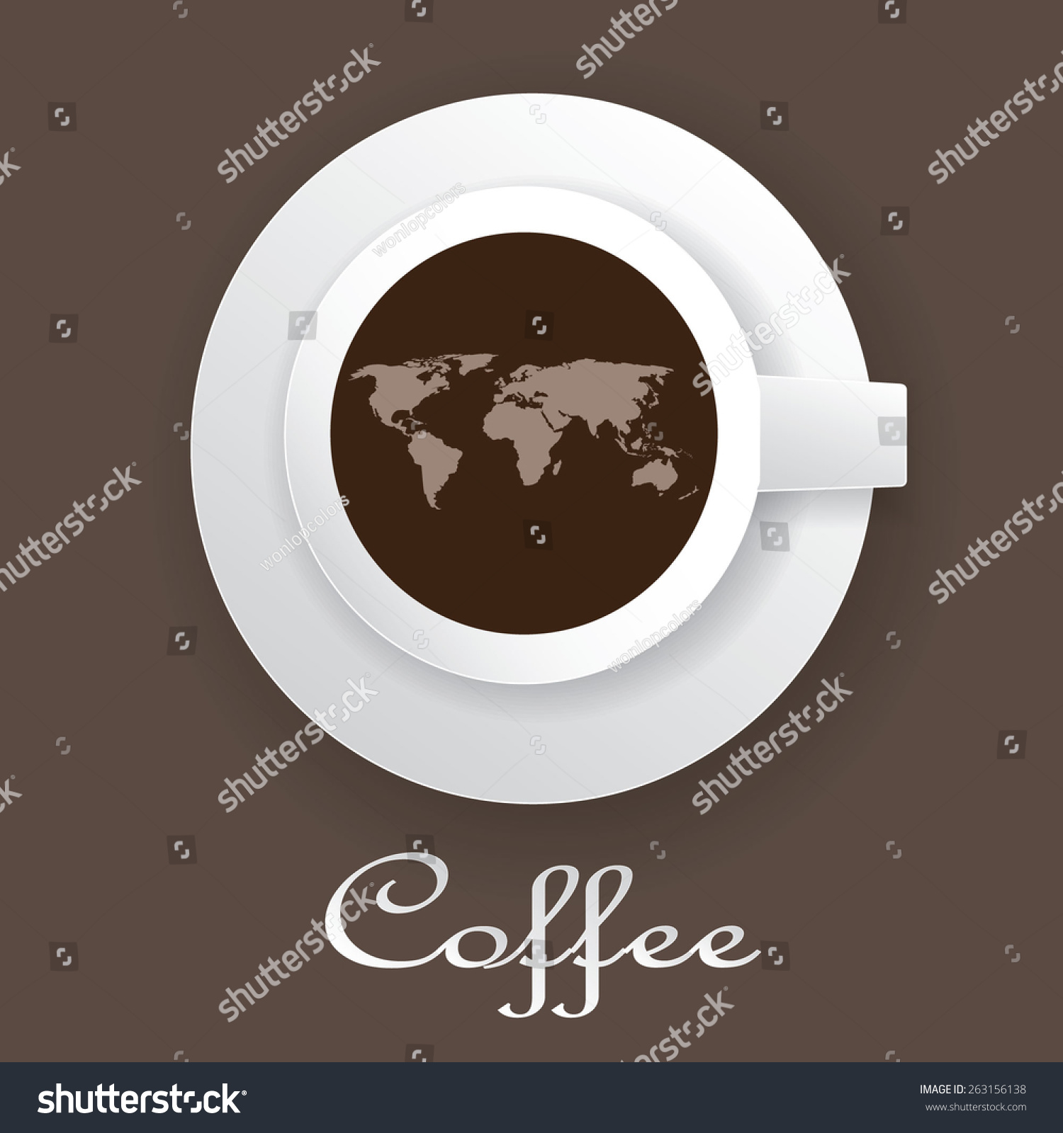 Vektor Stok World Map Coffee Cup Vector Illustration (Tanpa Royalti ...