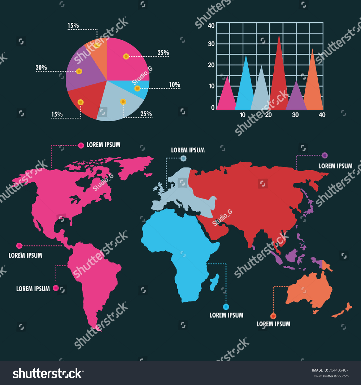 World Map Infographic Pie Chart Graph: vector de stock (libre de ...