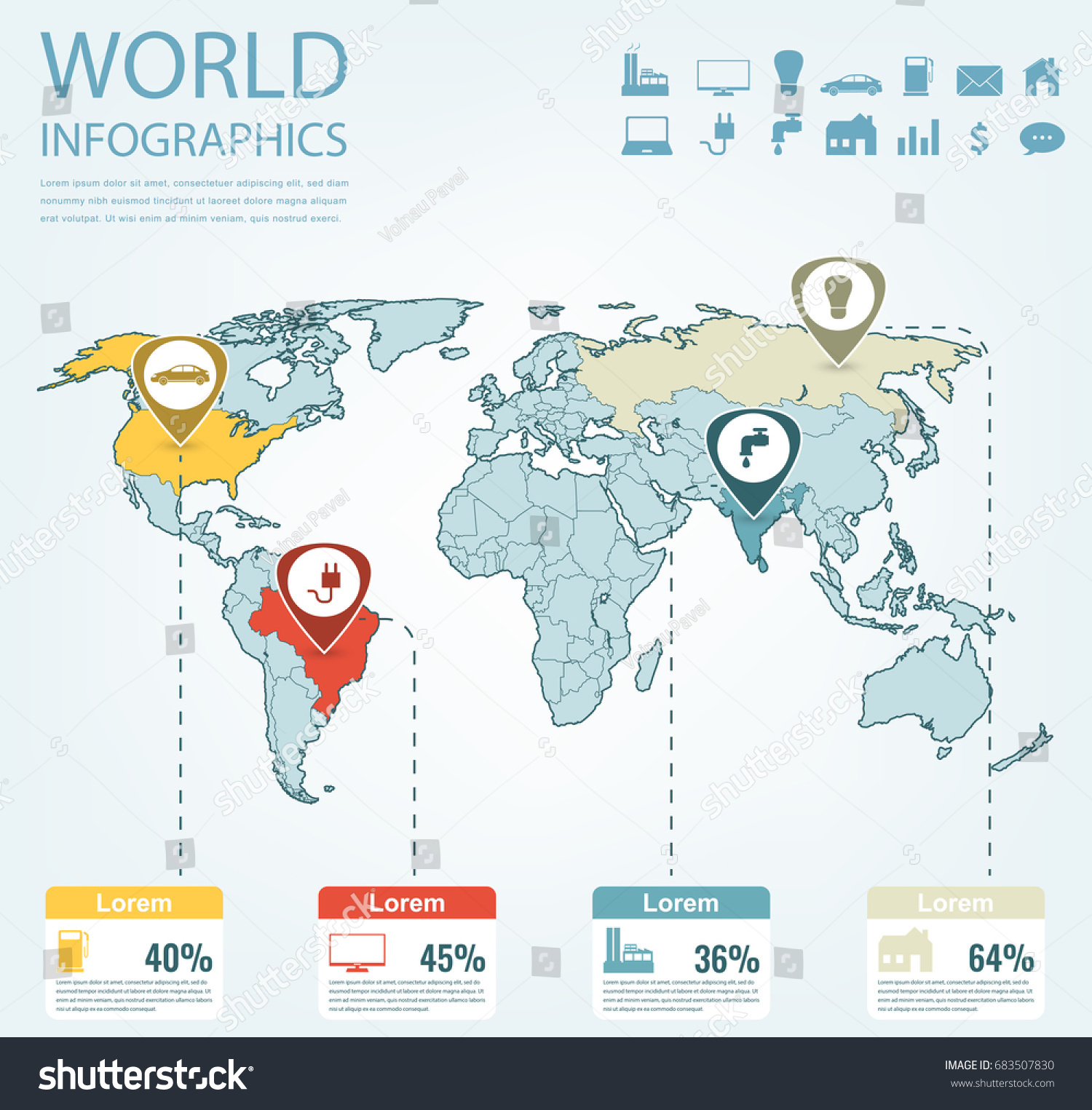 World Map Infographic Template All Countries: vetor stock (livre de ...