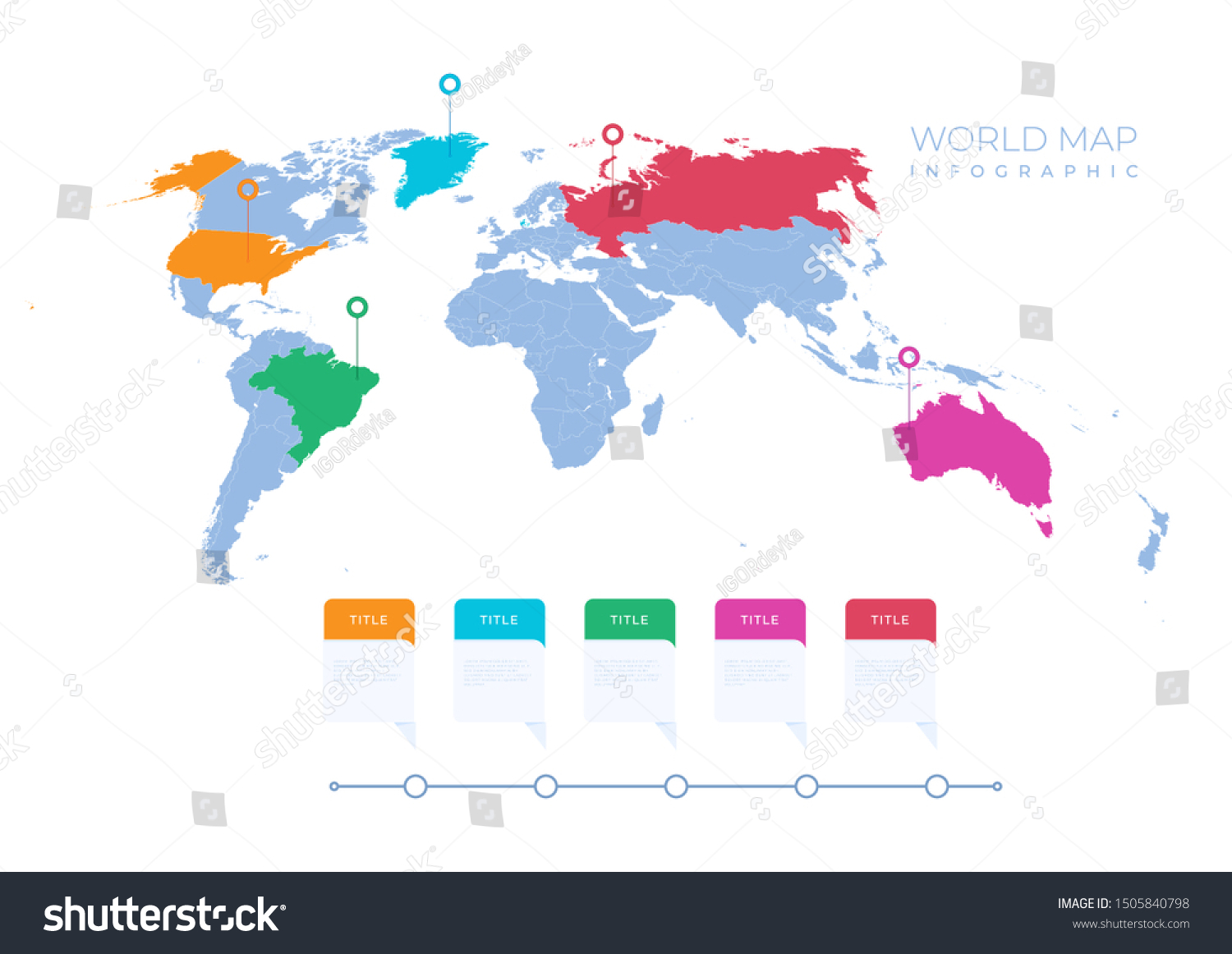 World Map Infographic World Map Pointer 스톡 벡터(로열티 프리) 1505840798