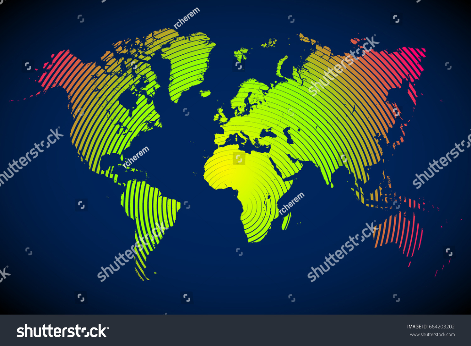 World Map Made Circle Stripes Stock Vector (Royalty Free) 664203202