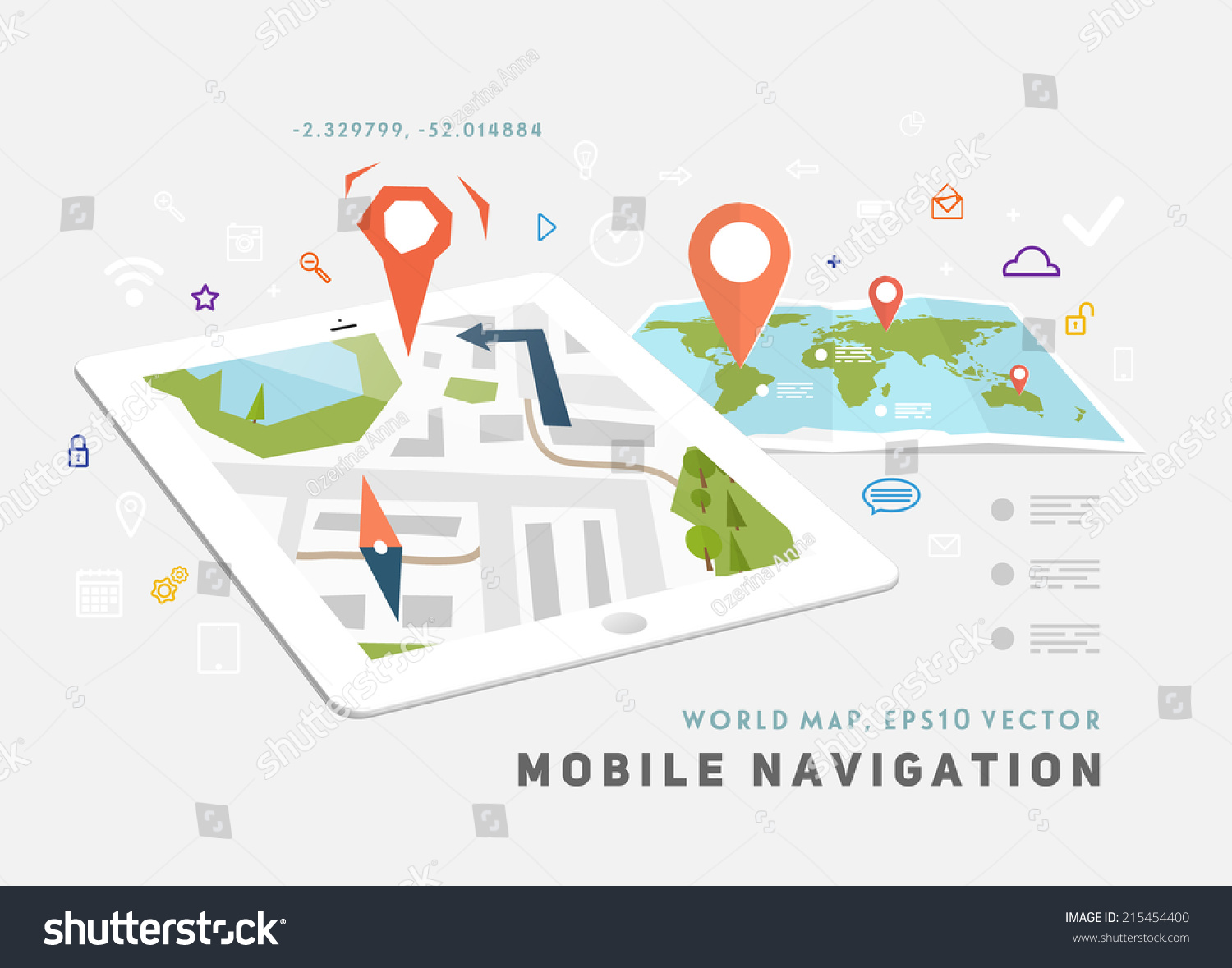 World Map Mobile Gps Navigation Tablet Stock Vector (Royalty Free ...